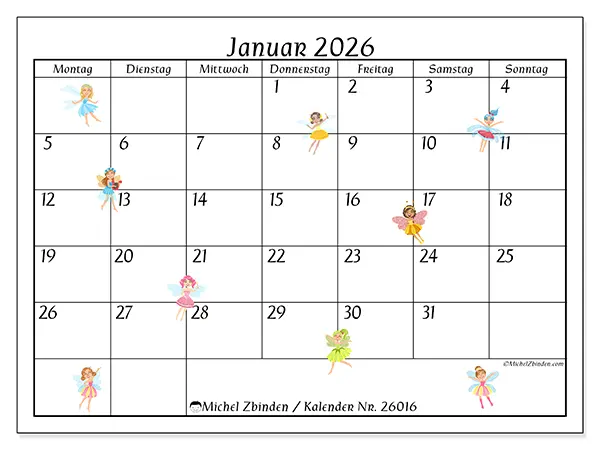 Kalender Januar 2026 Nr. 26016 - Feen - Michel Zbinden DE