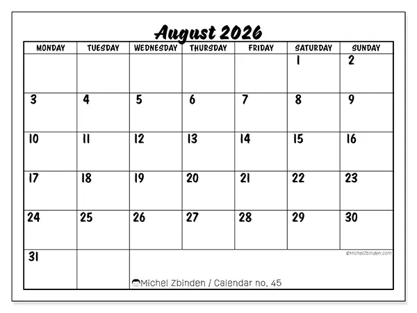 Printable August 2026 calendar - Philippines | Michel Zbinden