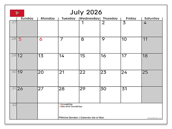 July 2026 calendar - the - Michel Zbinden EN