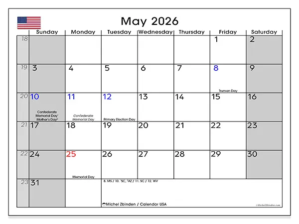 May 2026 calendar - United States - Michel Zbinden EN