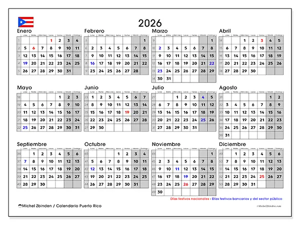 Calendario 2026 - Puerto Rico - Michel Zbinden ES