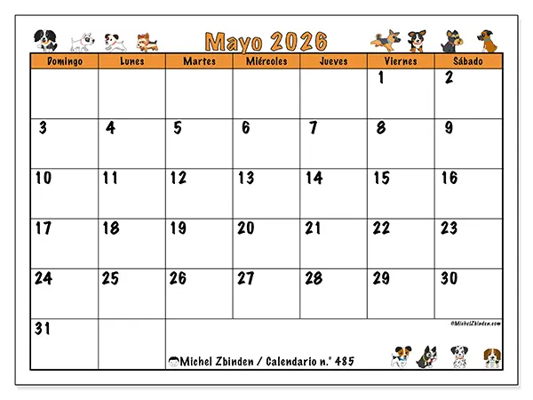 Calendario mayo 2026 para imprimir - Perros entusiastas | Michel Zbinden