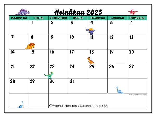 Kalenteri nro 455: heinäkuu 2025 - Dinosaurukset - Michel Zbinden FI