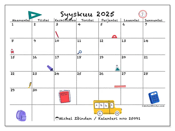Syyskuu 2025 kalenteri nro 25091 - Takaisin kouluun - Michel Zbinden FI