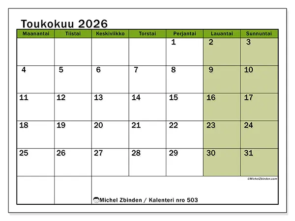 toukokuu 2026 kalenteri tulostettavaksi - Elävä organisointi | Michel ...