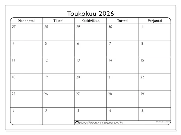 toukokuu 2026 kalenteri tulostettavaksi - Työn organisointi | Michel ...