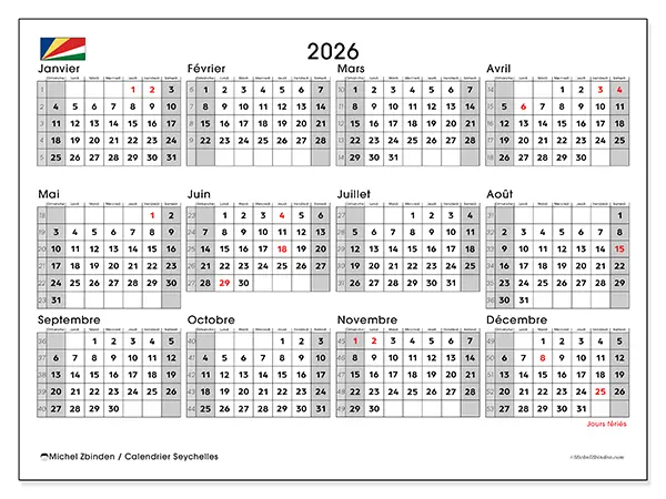 Calendrier 2026 - Seychelles - Michel Zbinden FR