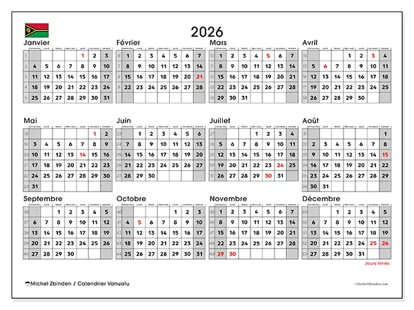 Calendrier 2026 - Vanuatu - Michel Zbinden FR