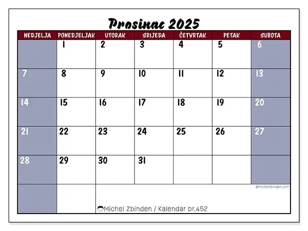 Kalendar za prosinac 2025. - Michel Zbinden HR