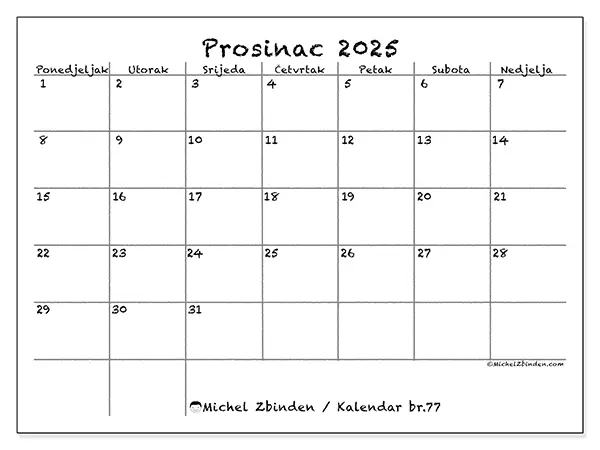 Kalendar za prosinac 2025. - Michel Zbinden HR