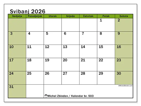 Kalendar za svibanj 2026. - Michel Zbinden HR