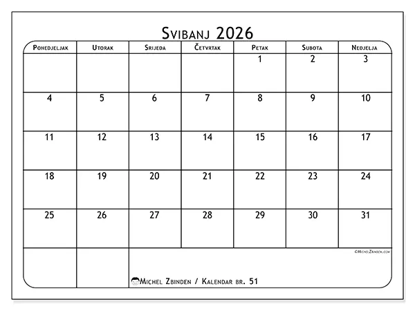 Kalendari svibanj 2026 | Michel Zbinden