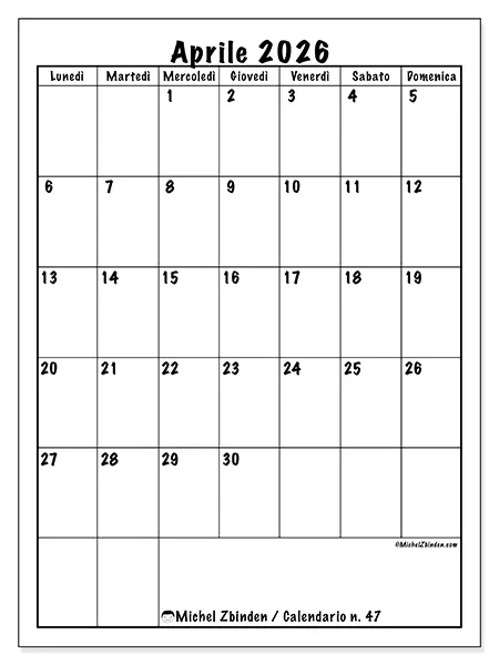 Calendario da stampare n. 47 - Vertice - Michel Zbinden IT