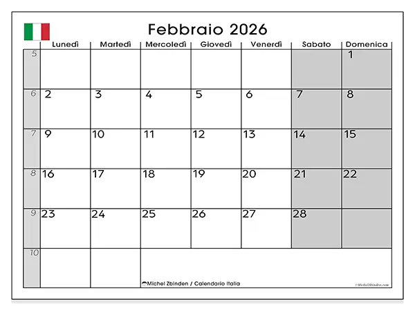 Calendario febbraio 2026 - Italia - Michel Zbinden IT