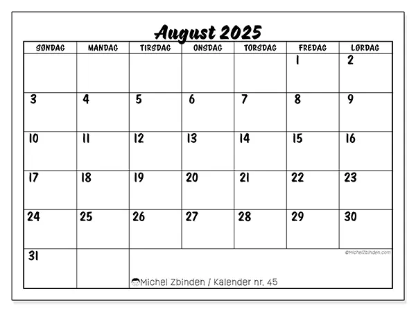 August 2025 kalender nr. 45 - Produktivitet - Michel Zbinden NO