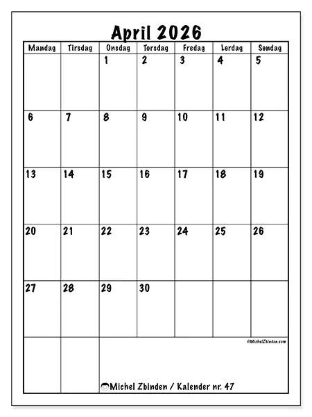 April 2026 kalender nr. 47 - Toppmøte - Michel Zbinden NO