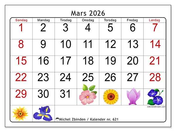 Kalendere mars 2026 til utskrift | Michel Zbinden