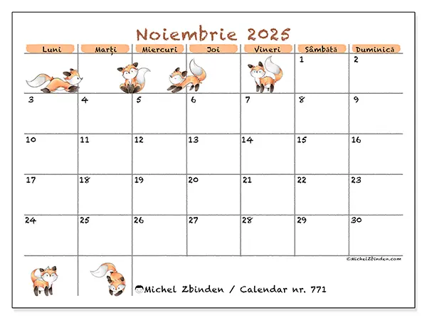 Calendar noiembrie 2025 nr. 771 - Vulpi - Michel Zbinden RO
