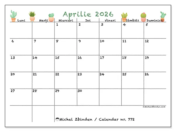 Calendar aprilie 2026 de imprimat - Desene cu vulpi | Michel Zbinden