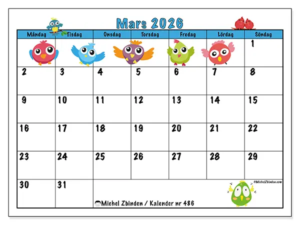 Mars 2026 kalender - Michel Zbinden SV